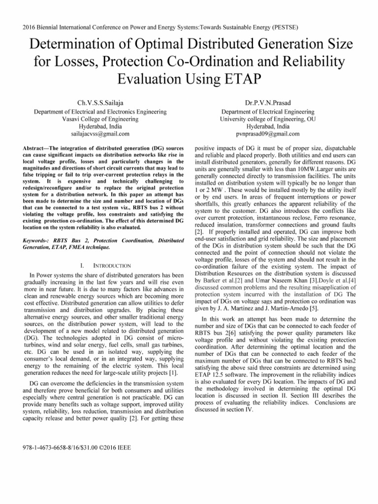 Determination Of Optimal Distributed Generation Size For Losses Protection Co Ordination And