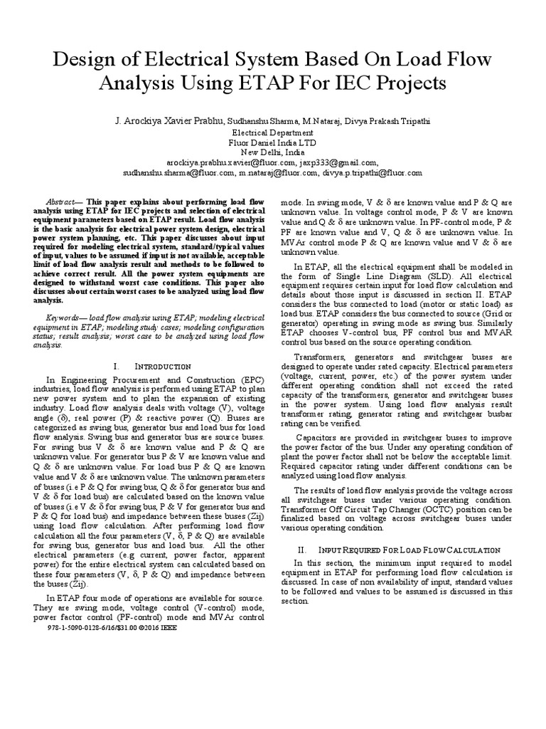 Design of Electrical System Based On Load Flow Analysis Using ETAP For ...