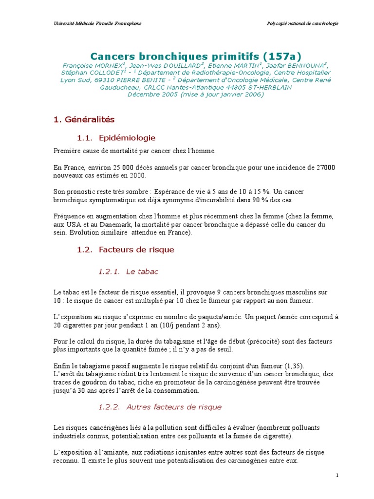 Cancerologie Polycopie Tumeurs Bronches | PDF | Cancer du poumon | Nicotine