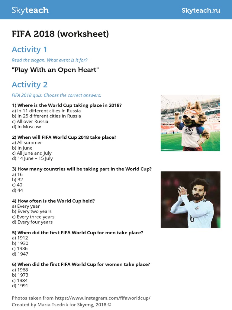 FIFA 2018 Worksheet | PDF | Fifa World Cup | Rules