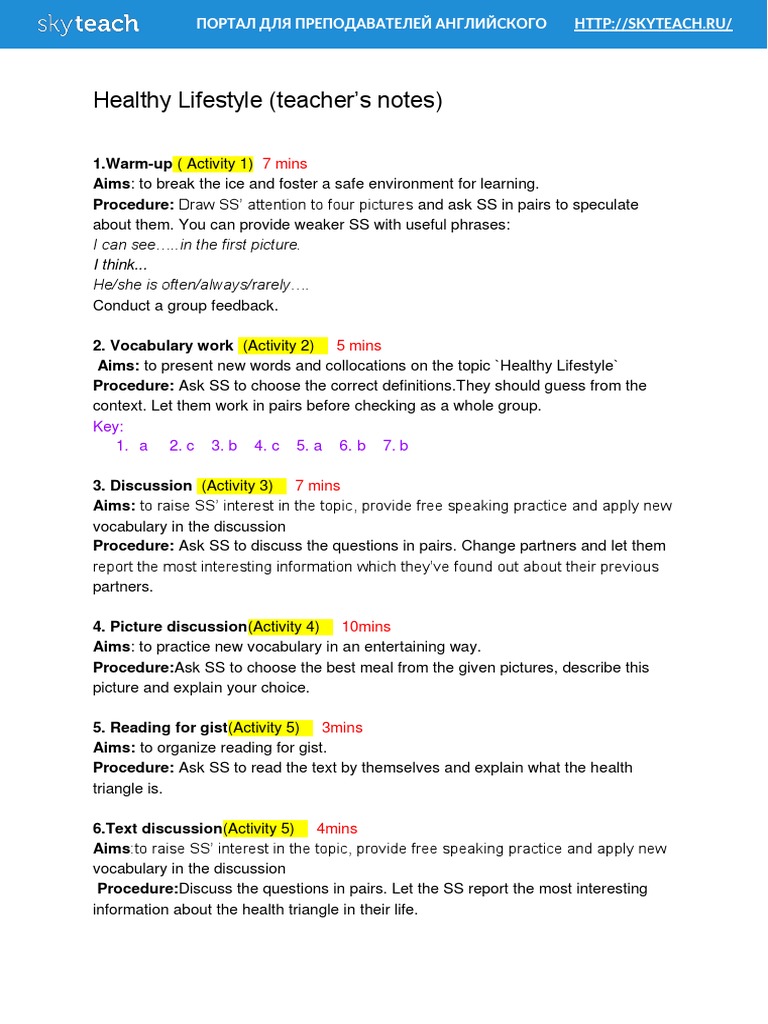 Healthy Lifestyle (Teacher's Notes) : I Can See ..In The First Picture ...