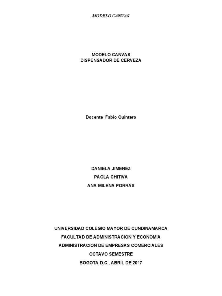 Modelo Canvas Dispensadores Cerveza | PDF | Iniciativa empresarial ...