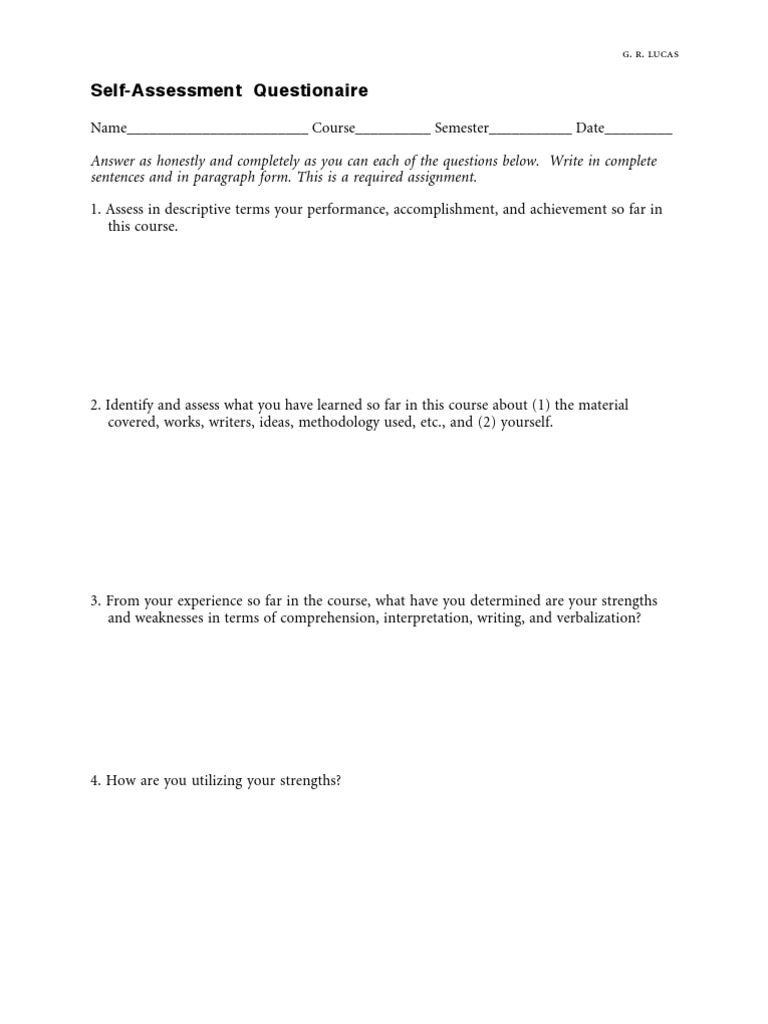 Student Self Assessment Form | PDF