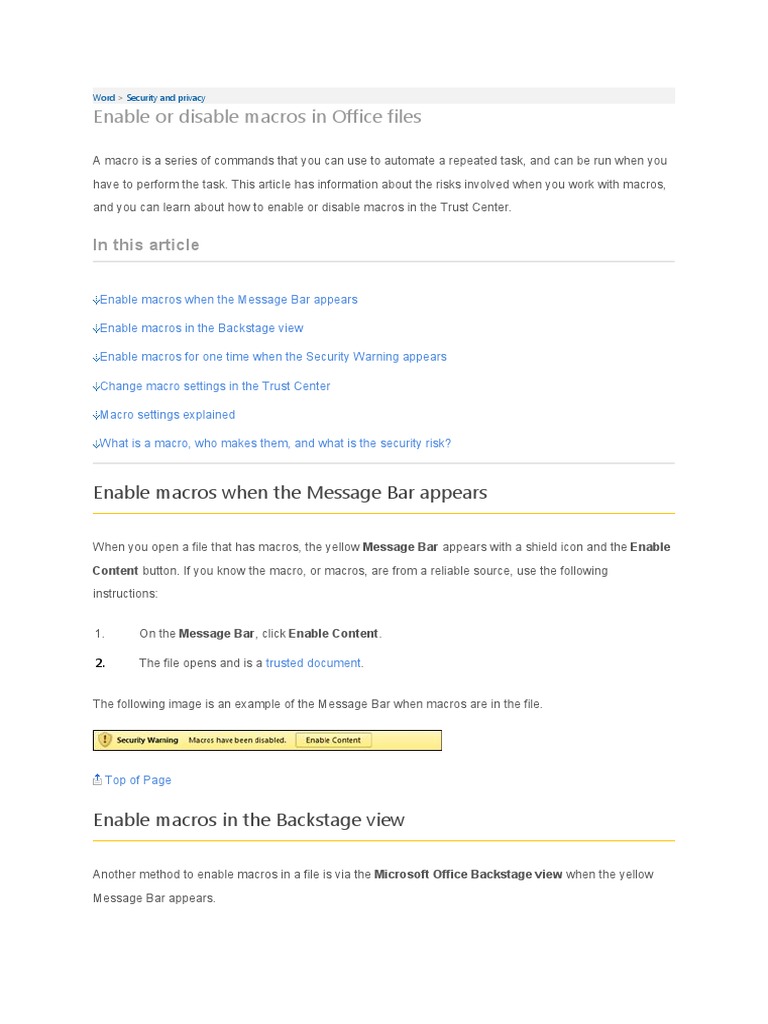 Enable or Disable Macros in Office Files | PDF | Visual Basic For ...