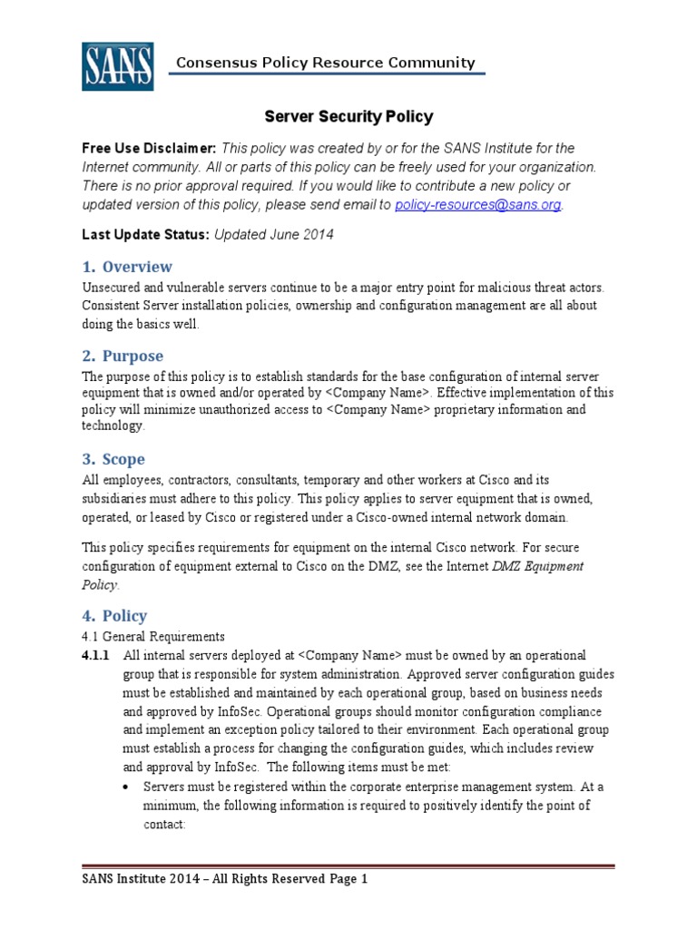 Overview: Server Security Policy | PDF | Information Security | Server (Computing)