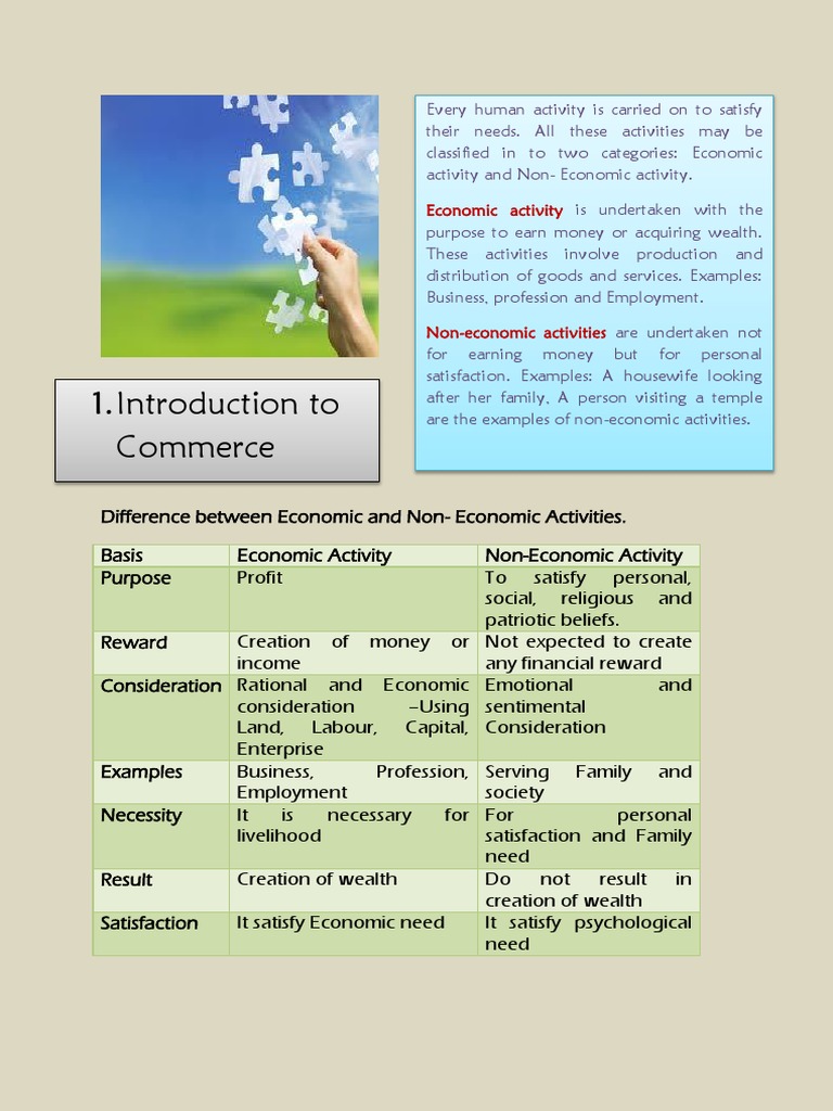 1.introduction To Commerce: Economic Activity | PDF | Sales | Employment