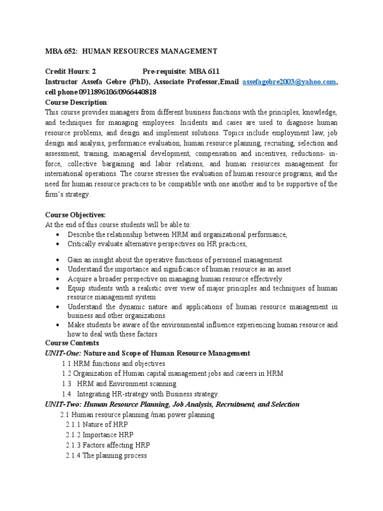 HRM MBA 652 Course Outline | PDF | Performance Appraisal | Human ...