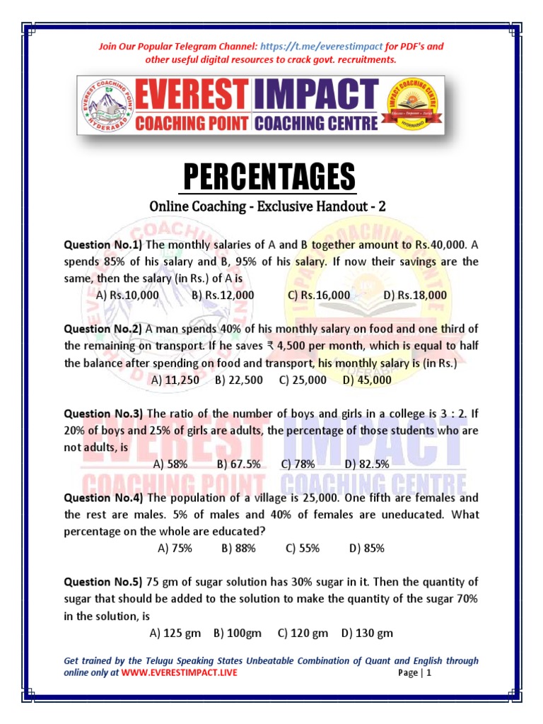 PERCENTAGES HANDOUT-2 SSC | PDF | Voting | Fraction (Mathematics)