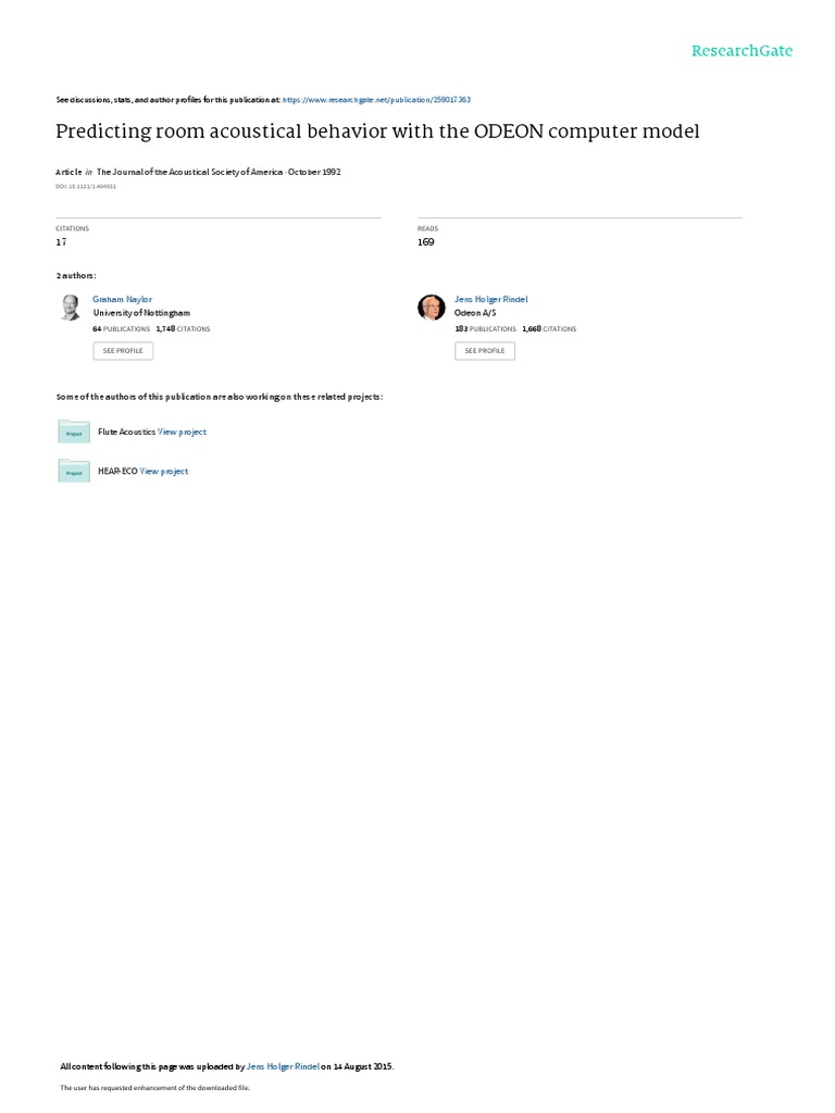 Predicting Room Acoustical Behavior With The ODEON Computer Model | PDF ...