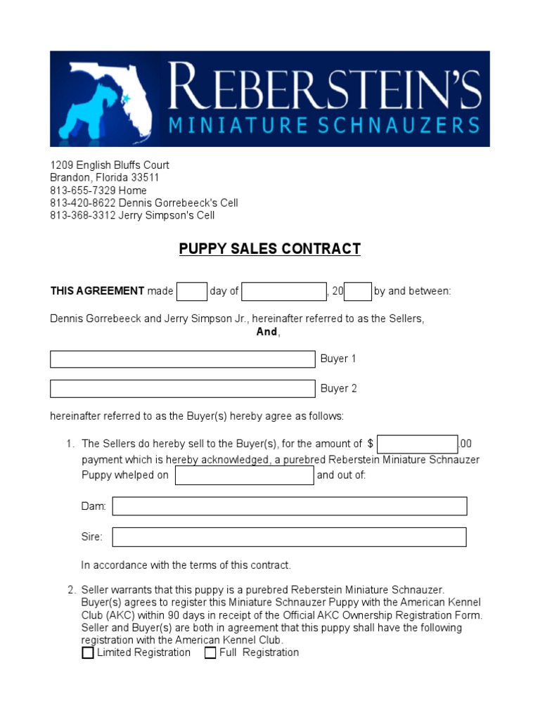 Reberstein Miniature Schnauzer Puppy Contract | Download Free PDF ...