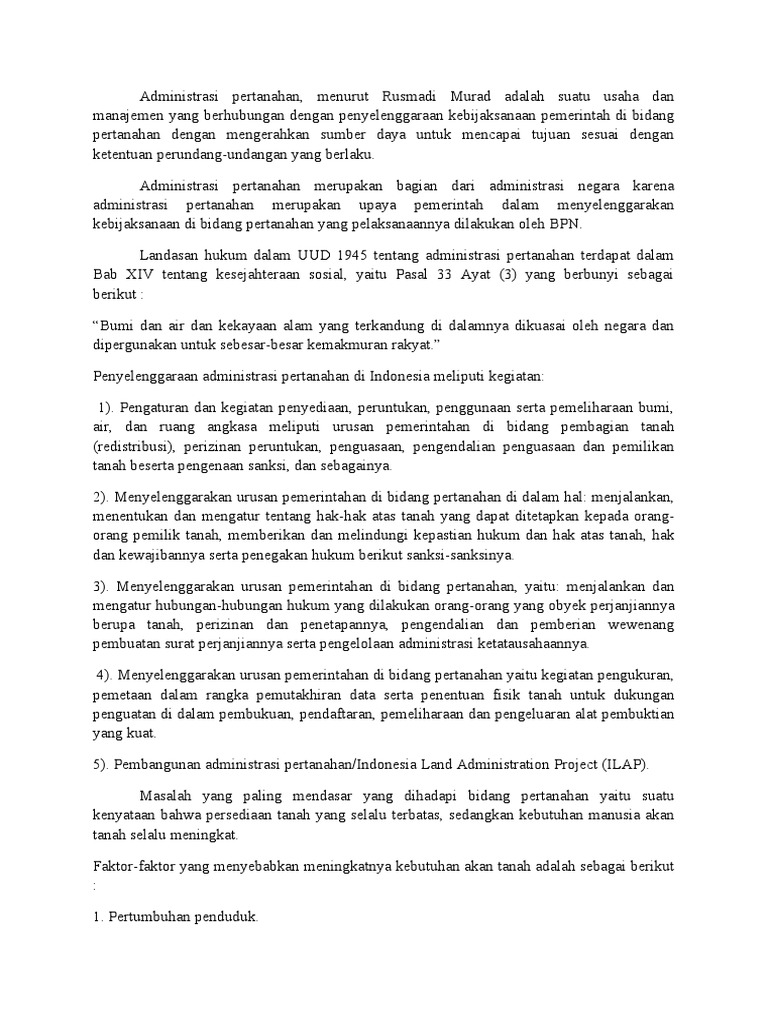 Diskusi 1 Administrasi Pertanahan | PDF