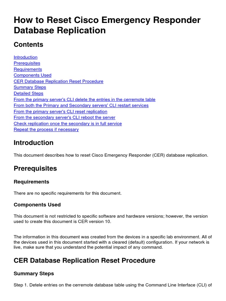 How To Reset Cisco Emergency Responder DB | PDF | Command Line Interface | Replication (Computing)