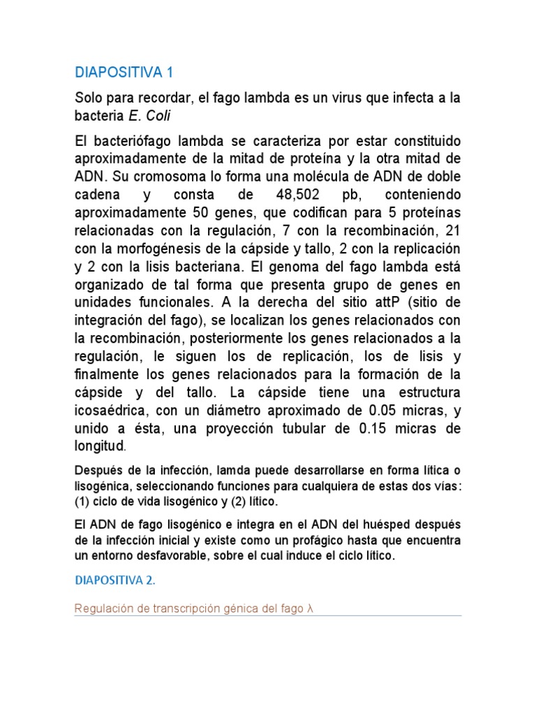 Fago Lambda | PDF | Bacteriófago | Adn