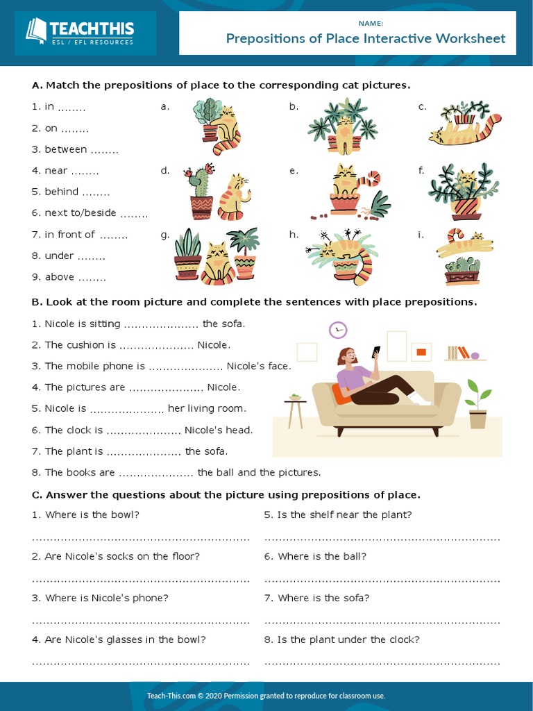 Prepositions of Place Interactive Worksheet | PDF