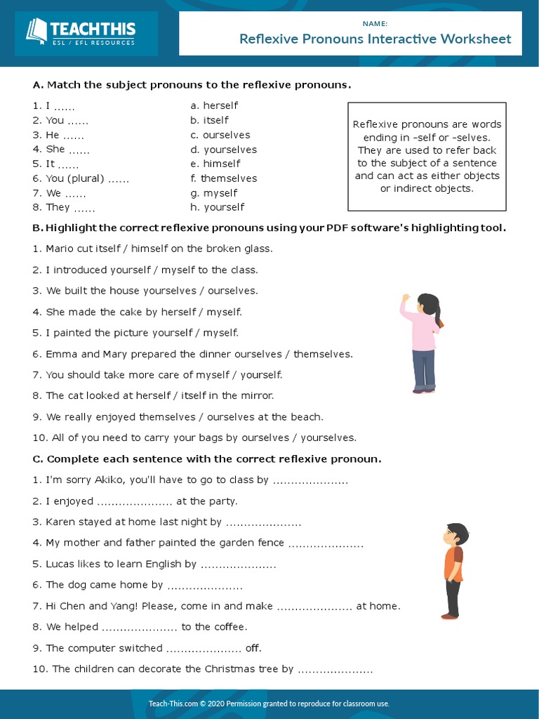 Reflexive Pronouns Worksheet Pdf