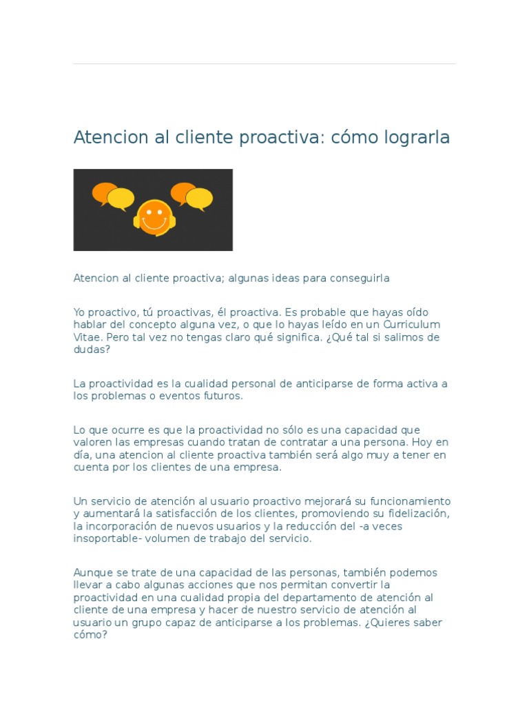 Atención al Cliente Proactiva: Guía Práctica | PDF | Servicio al ...