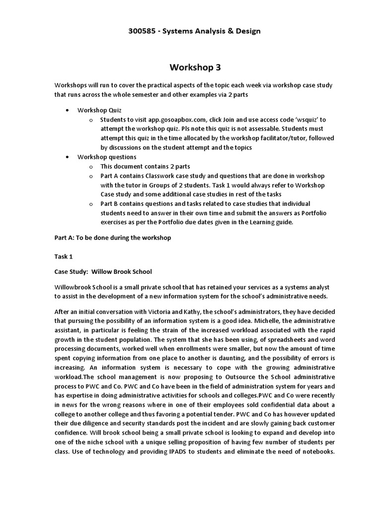 Systems Analysis and Design - Workshop 3 Questions | PDF | Medical ...