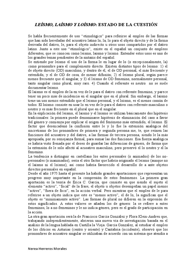 Leísmo, Laísmo y Loísmo | PDF | Género gramatical | Sintaxis