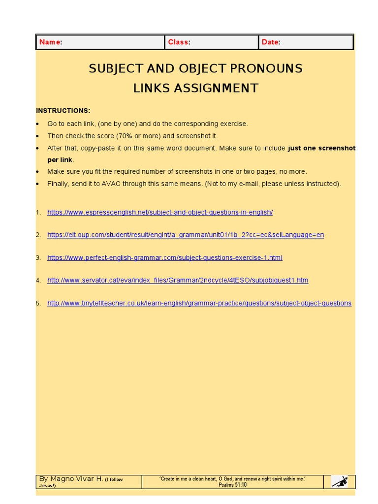 Subject and Object Pronouns Links | PDF