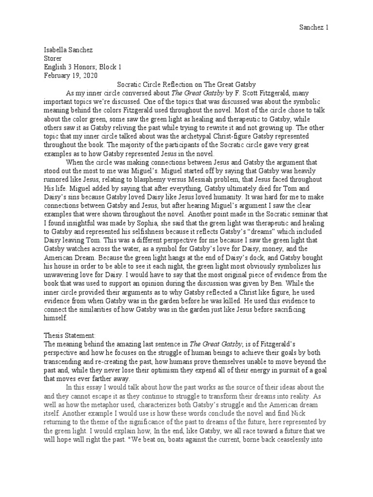 Socratic Seminar TGG 1 | PDF | The Great Gatsby