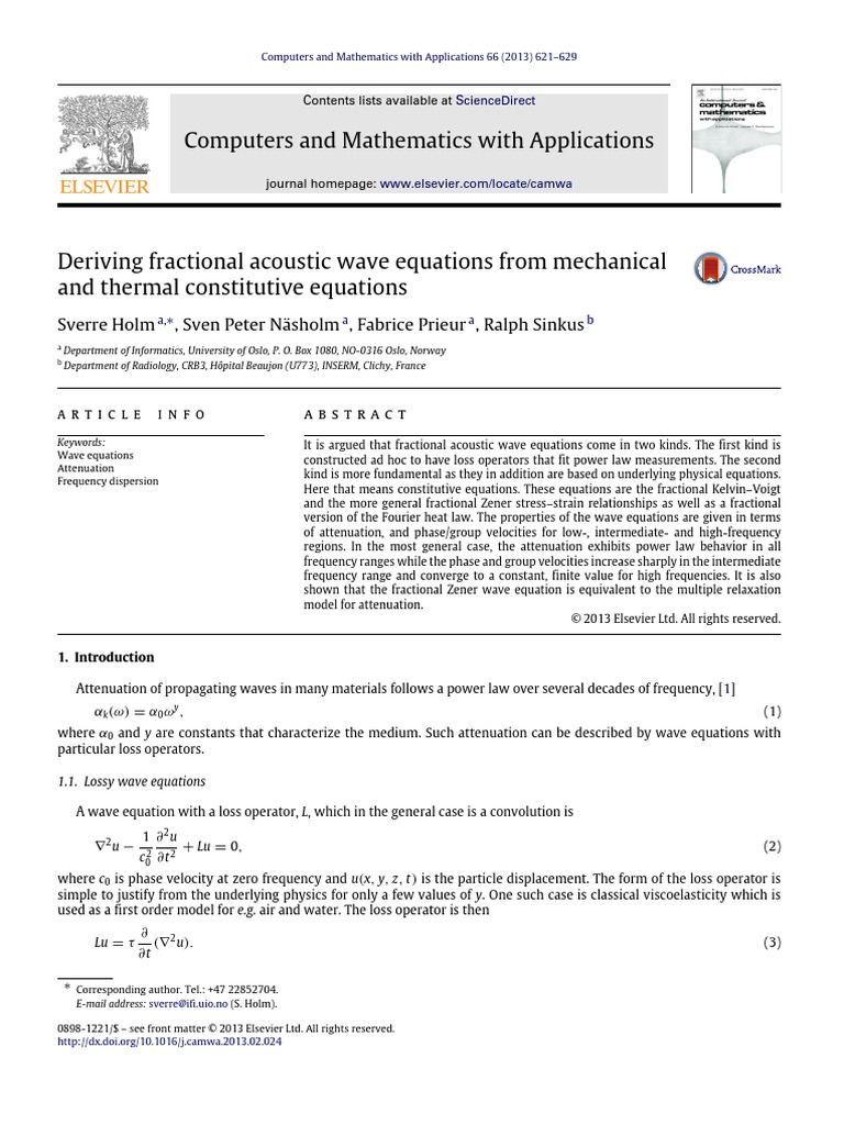 01 Deriving Fractional Acoustic Wave Equations Pdf Viscoelasticity Waves