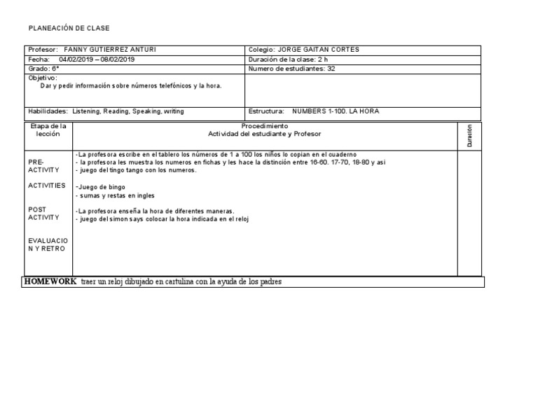Lesson Plan Numbers 1-100 | PDF