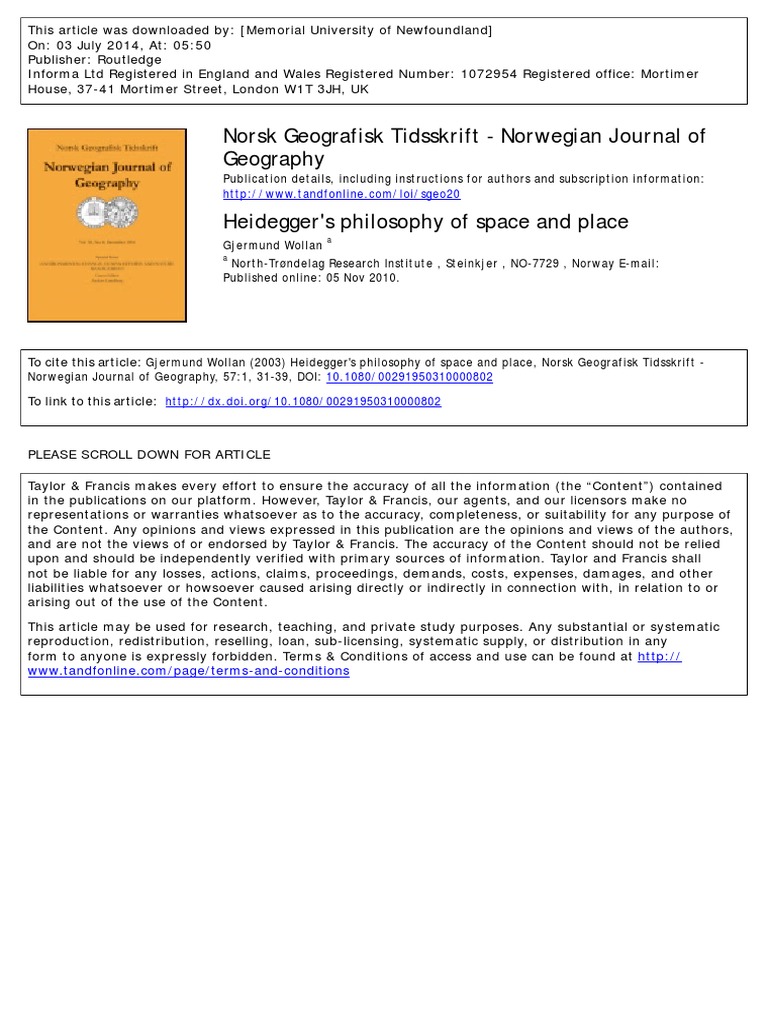 Heidegger's Philosophy of Space and Place | PDF | Phenomenology ...