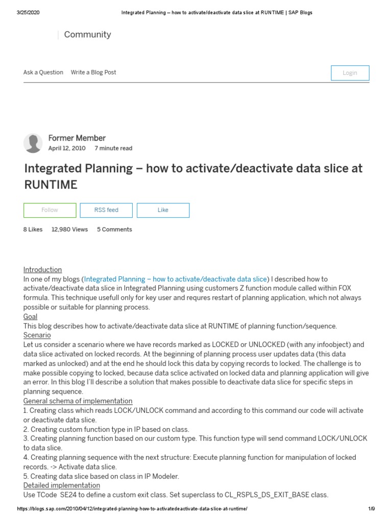 Integrated Planning - How To Activate - Deactivate Data Slice at RUNTIME - SAP Blogs PDF | PDF ...