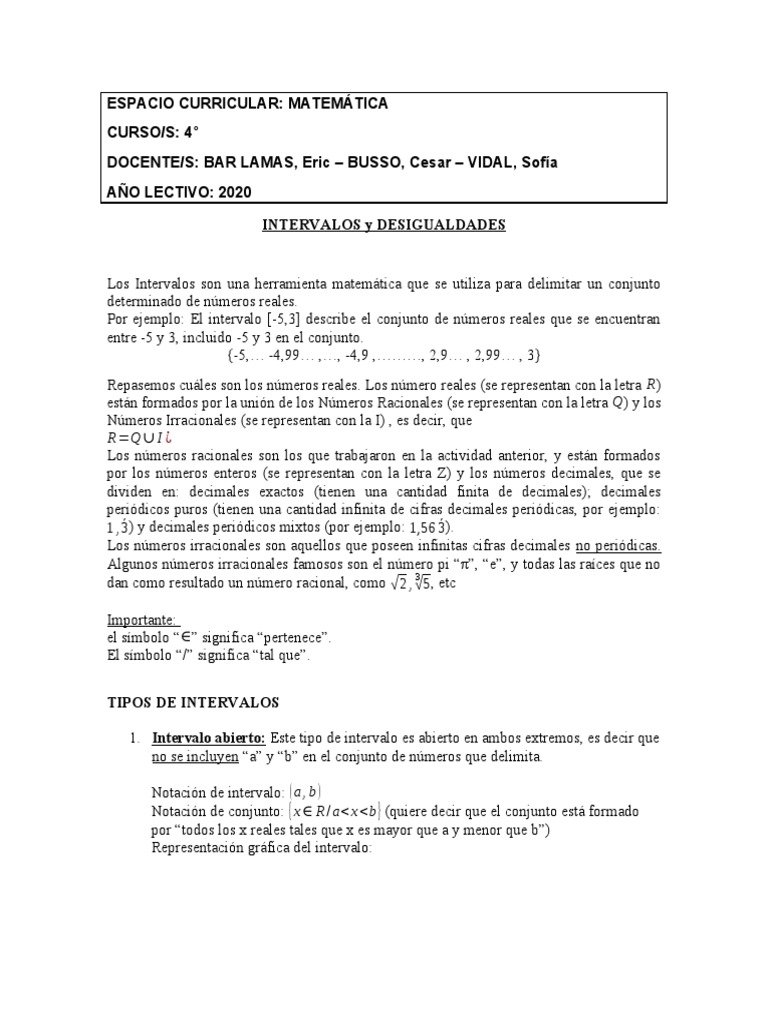 INTERVALOS y DESIGUALDADES E-S | PDF | Intervalo (Matemáticas) | Desigualdad (Matemáticas)