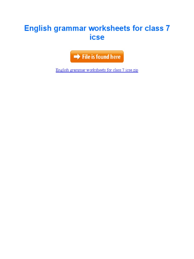 English Grammar Worksheets For Class 7 Icse - Zip | PDF | Worksheet ...
