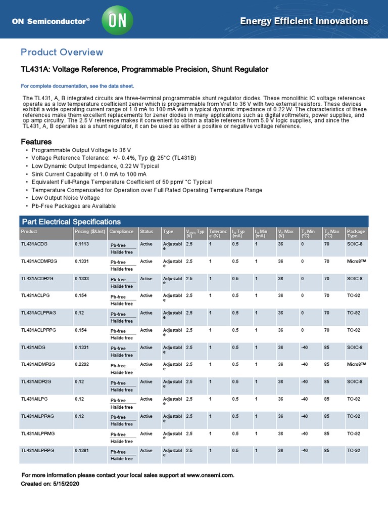 Product Overview: TL431A: Voltage Reference, Programmable Precision ...