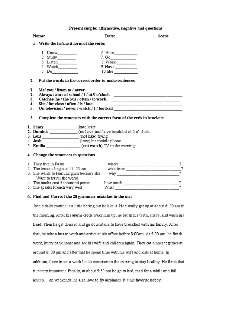 Recuperacion Present Simple 7-2 | PDF | Semiotics | Linguistic Typology