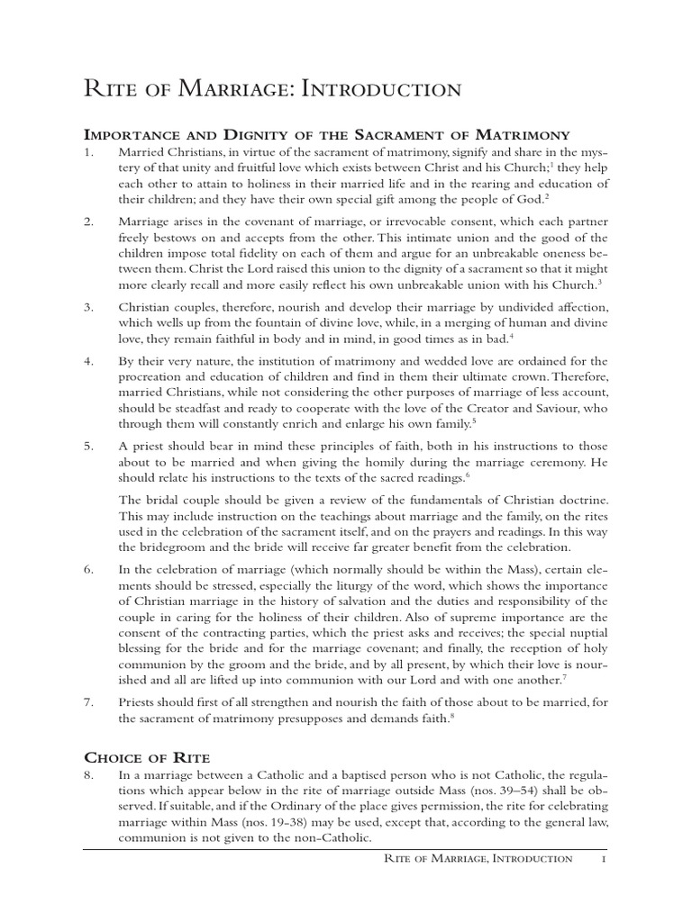 Introduction To The RiTe of Marriage | PDF | Mass (Liturgy) | Rituals