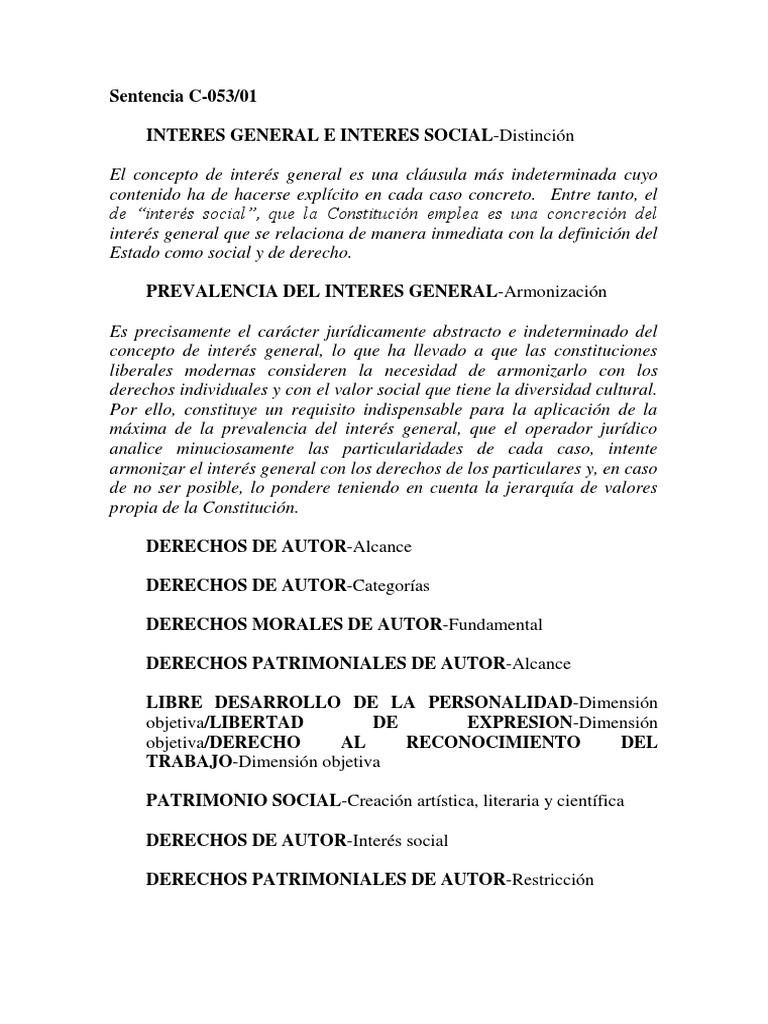 C-053-01 Interes General No Siempre Prima Sobre El Interes Particular ...