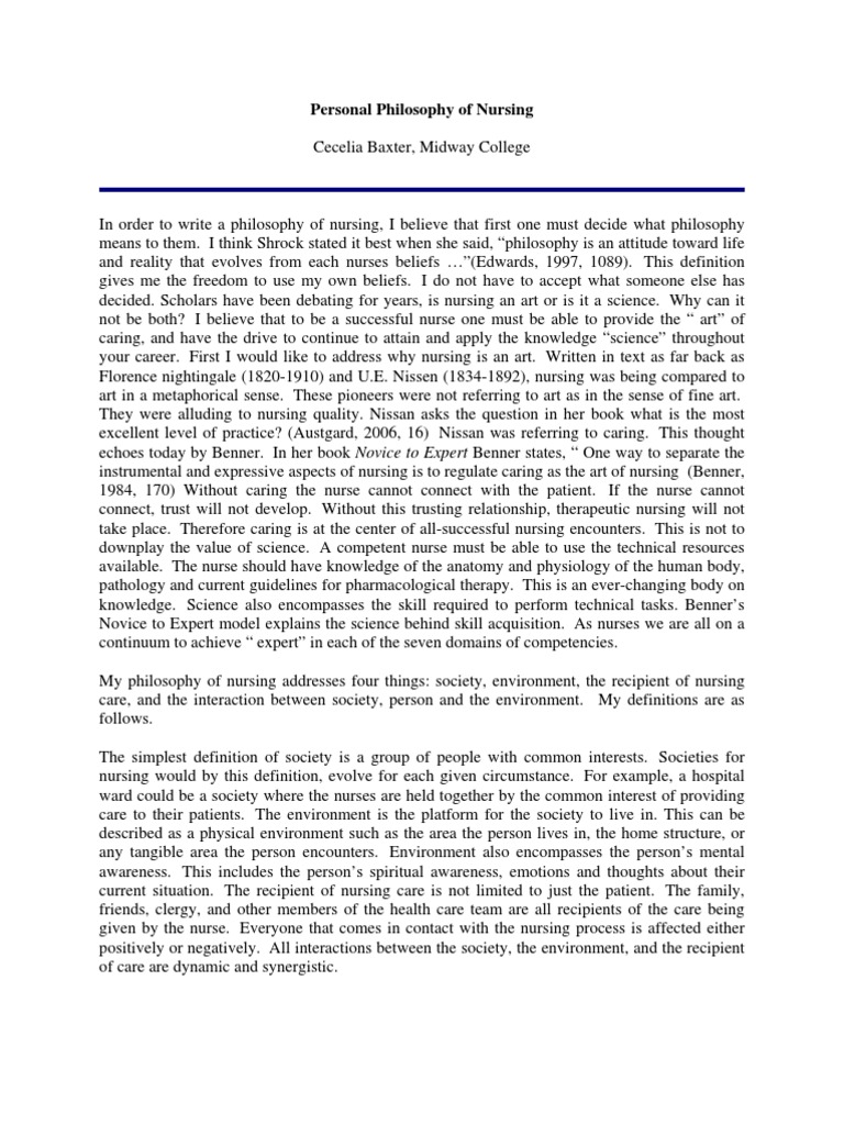 Personal Philosophy of Nursing | PDF | Nursing | Expert