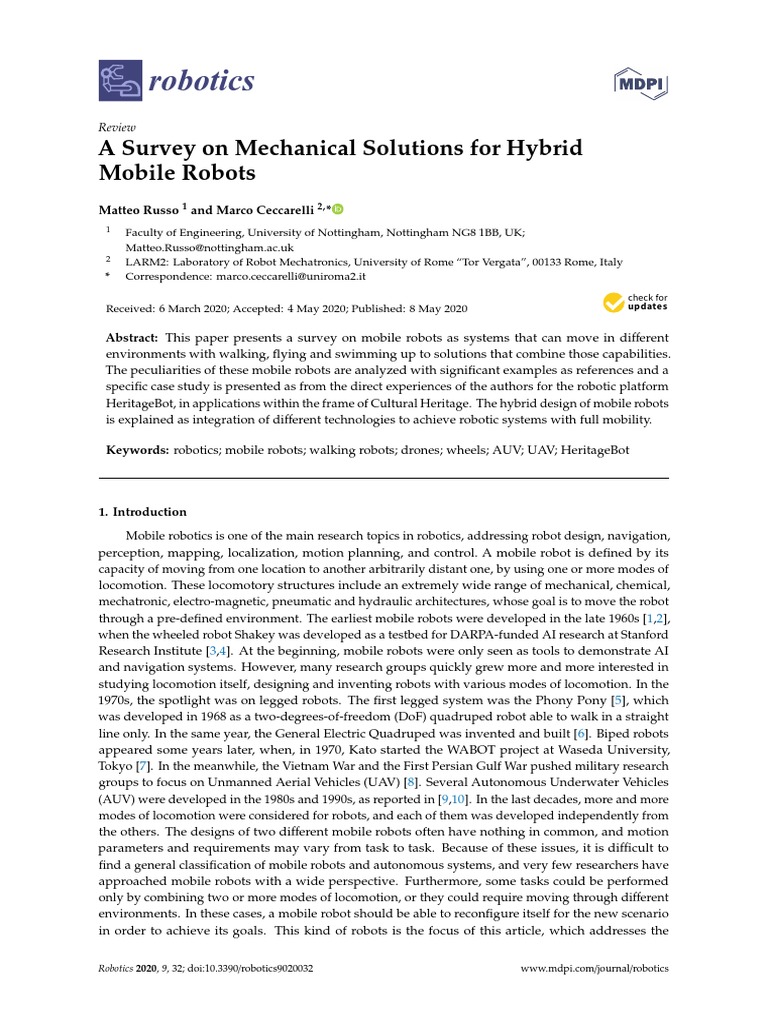 Robotics: A Survey On Mechanical Solutions For Hybrid Mobile Robots ...