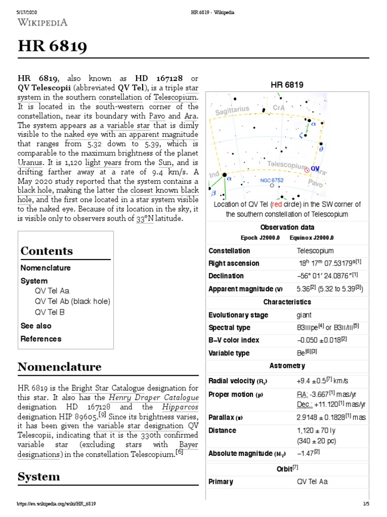 HR 6819 - Wikipedia | PDF | Stars | Astronomy