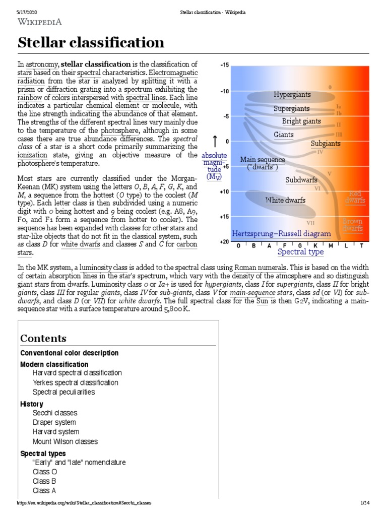 Stellar Classification - Wikipedia PDF | PDF | Stars | Astronomical Objects
