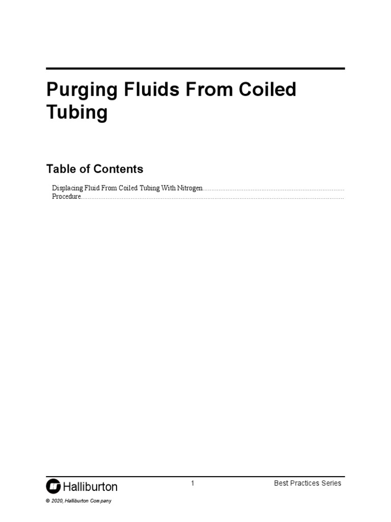 Purging Fluids From Coiled Tubing: Halliburton | PDF | Pipe (Fluid ...