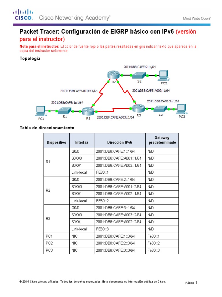 6.4.3.4 Packet Tracer - Configuring Basic EIGRP With IPv6 Routing Instructions - ILM | PDF | Yo ...