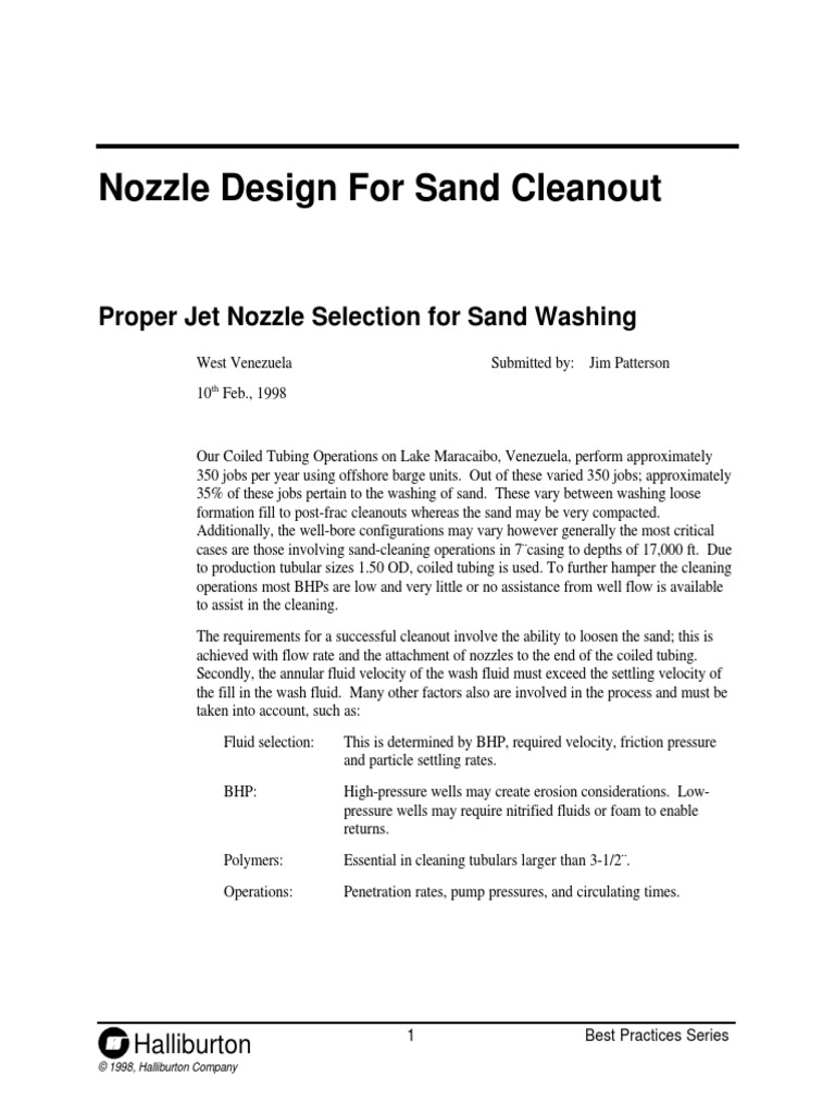 Nozzle Design For Sand Cleanout | PDF | Nozzle | Jet Engine