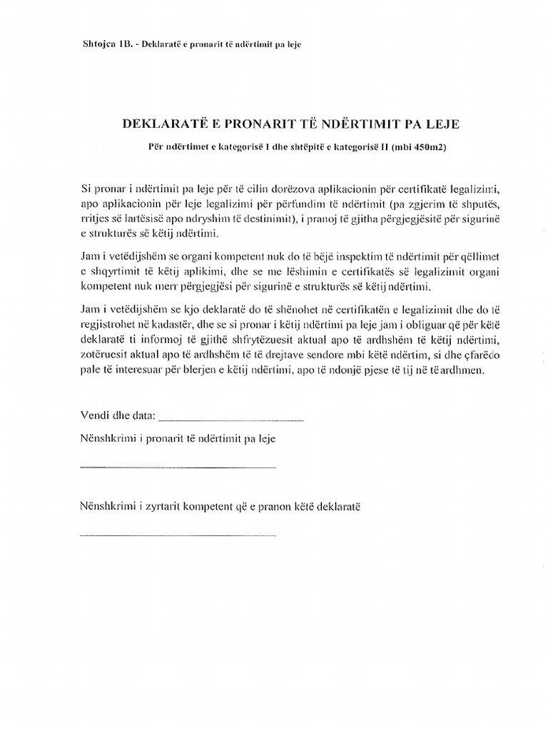 Deklarata Nen Betim e Pronarit | PDF