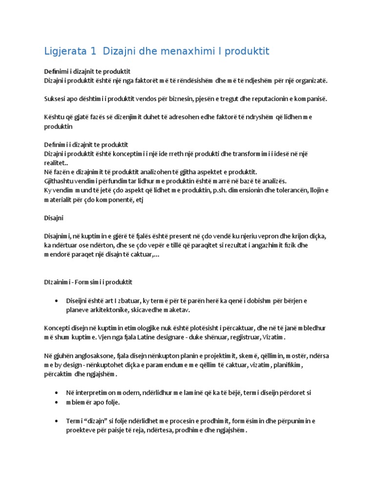 Ligjerata 1 Dizajni Dhe Menaxhimi I Produktit | PDF
