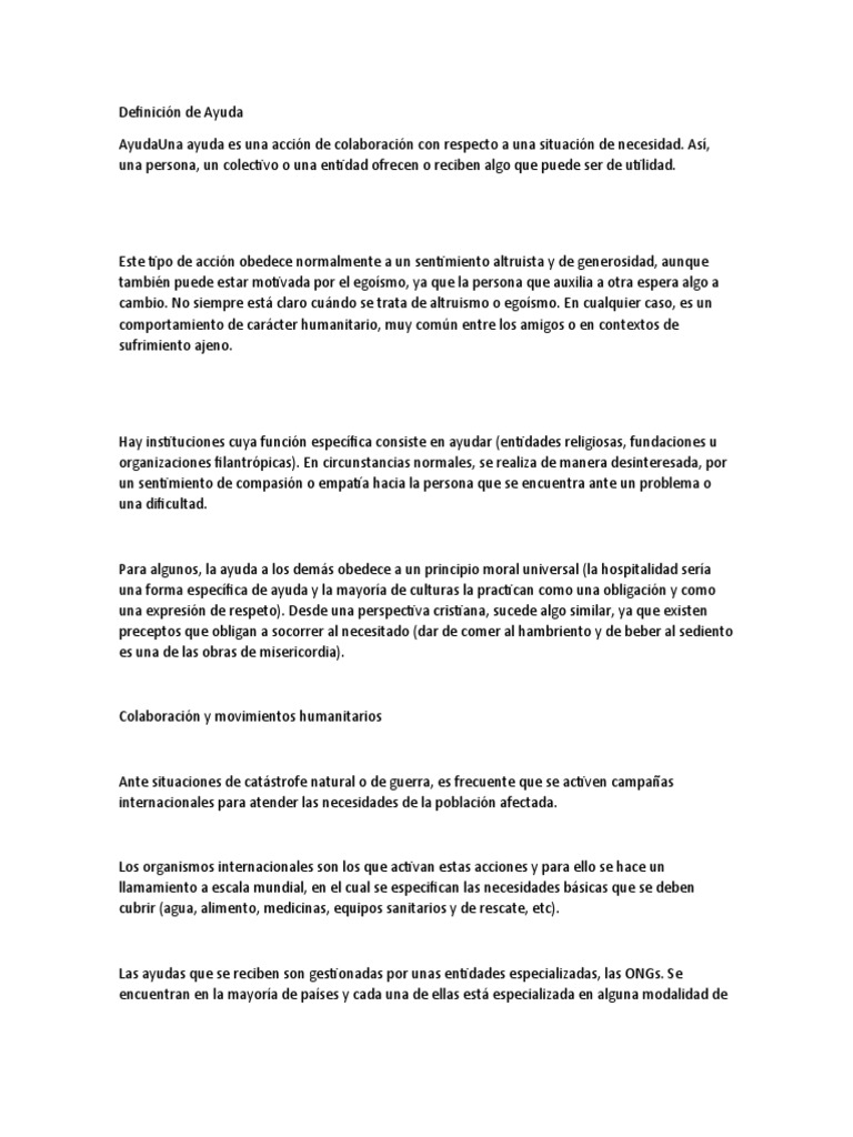 Definición y Tipos de Ayuda Humanitaria | PDF | Altruismo | Egoismo ...