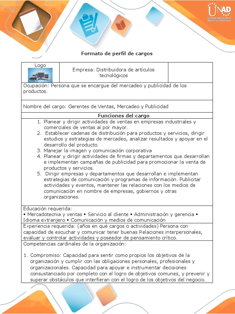 Formato - Perfil de Cargos | Descargar gratis PDF | Marketing | Business