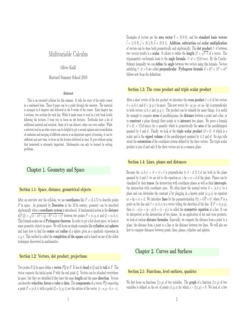 Multivariable Calculus: Chapter 1. Geometry and Space | PDF | Integral | Curvature