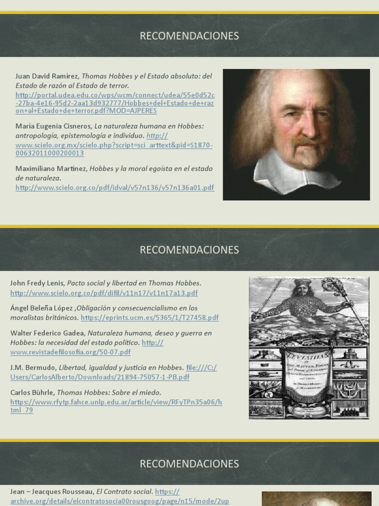 Recomendaciones Hobbes y Rousseau | PDF