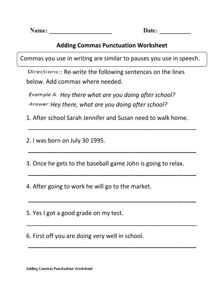 Comma Usage Practice Worksheet | PDF