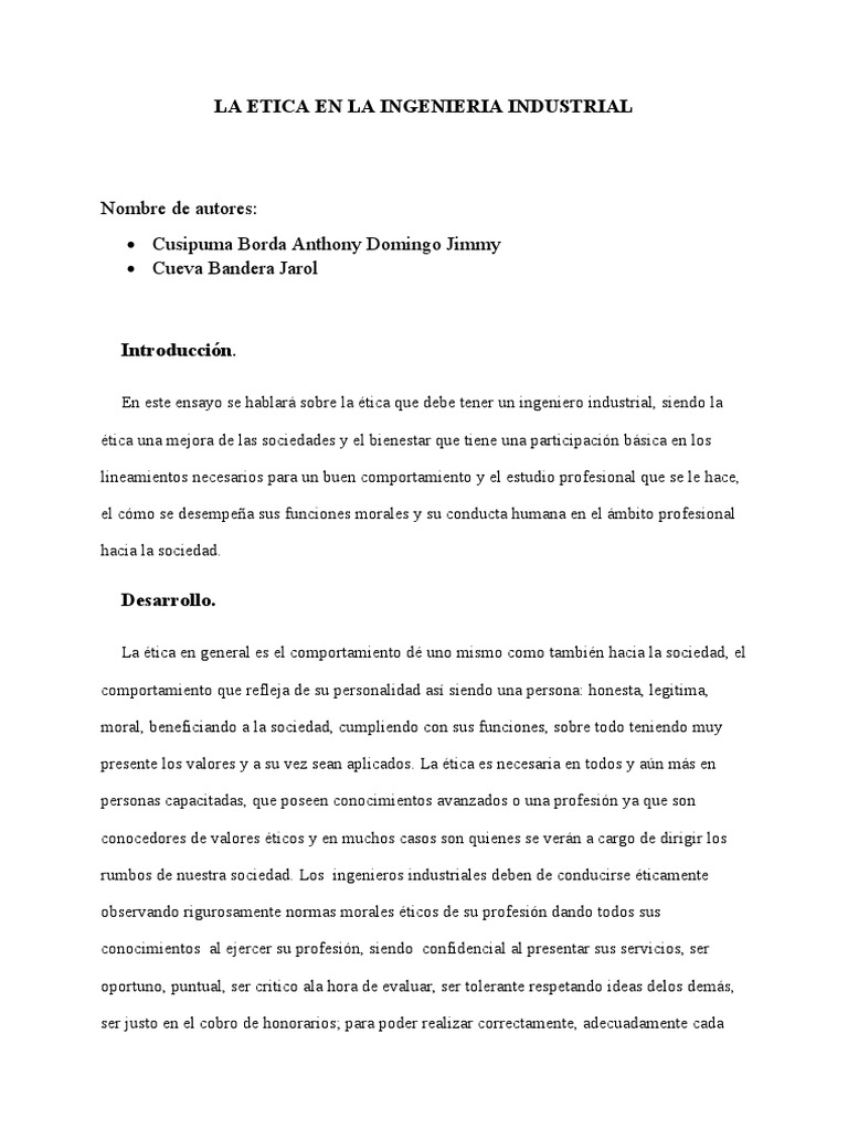 La Etica en La Ingenieria Industrial | PDF | Sociedad | Ingeniería ...