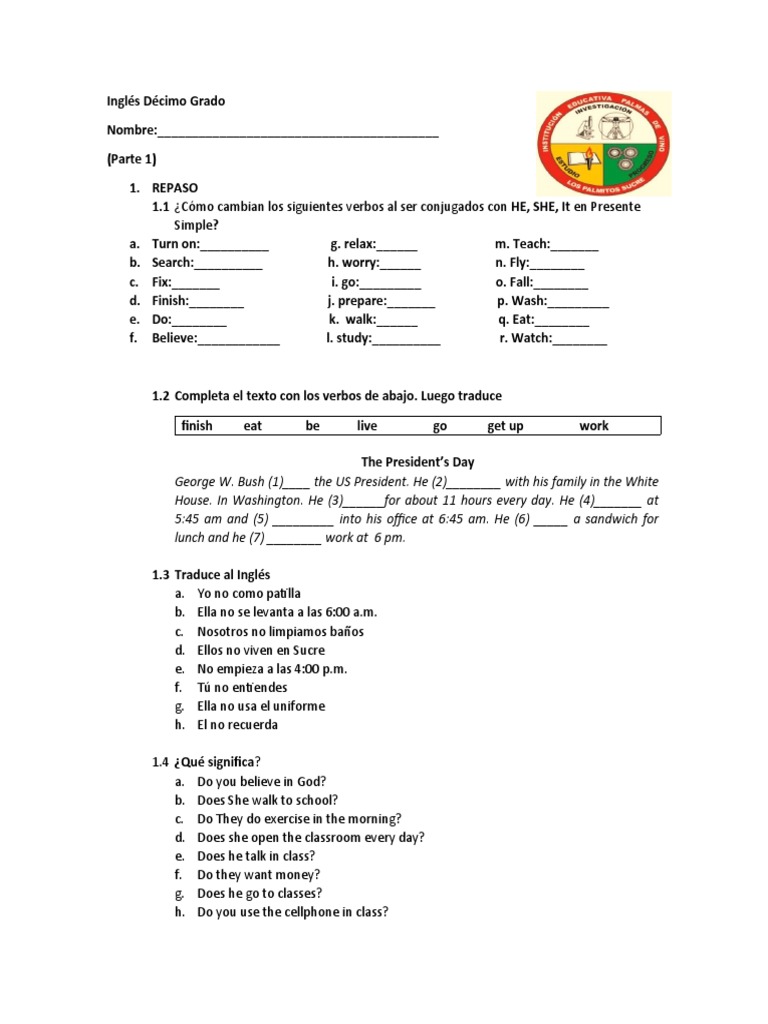 Guía De Inglés Décimo Grado Pdf Idiomas